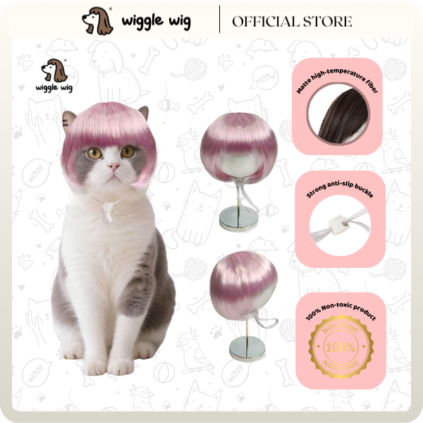 Pink Fringe Bob Cat Wig Pet Costume for Halloween Christmas Cosplay ...