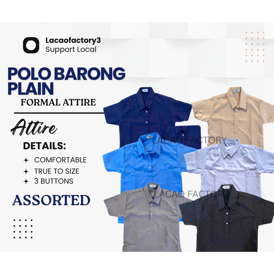 LF32025 - Plain Polo Barong 3Buttons Wash and Wear Katrina Fabrics ...