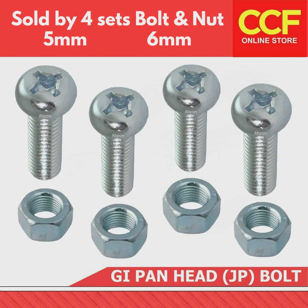 JP Bolt Machine Panhead Phillips Screw Galvanized and Nut 5mm / 6mm ...