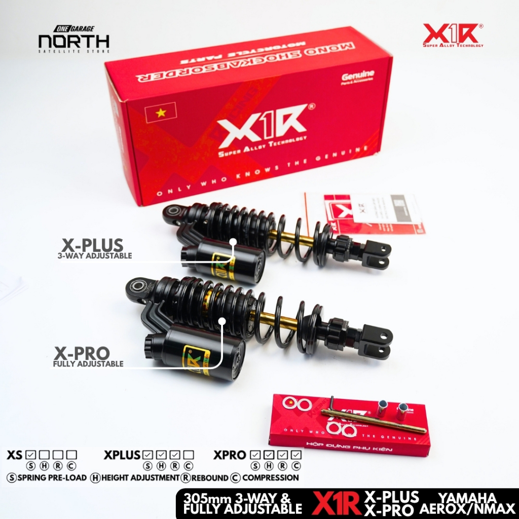 X1R X-PLUS & X-PRO DUAL SHOCK ABSORBER 305MM FOR YAMAHA AEROX V1-2-3 ...