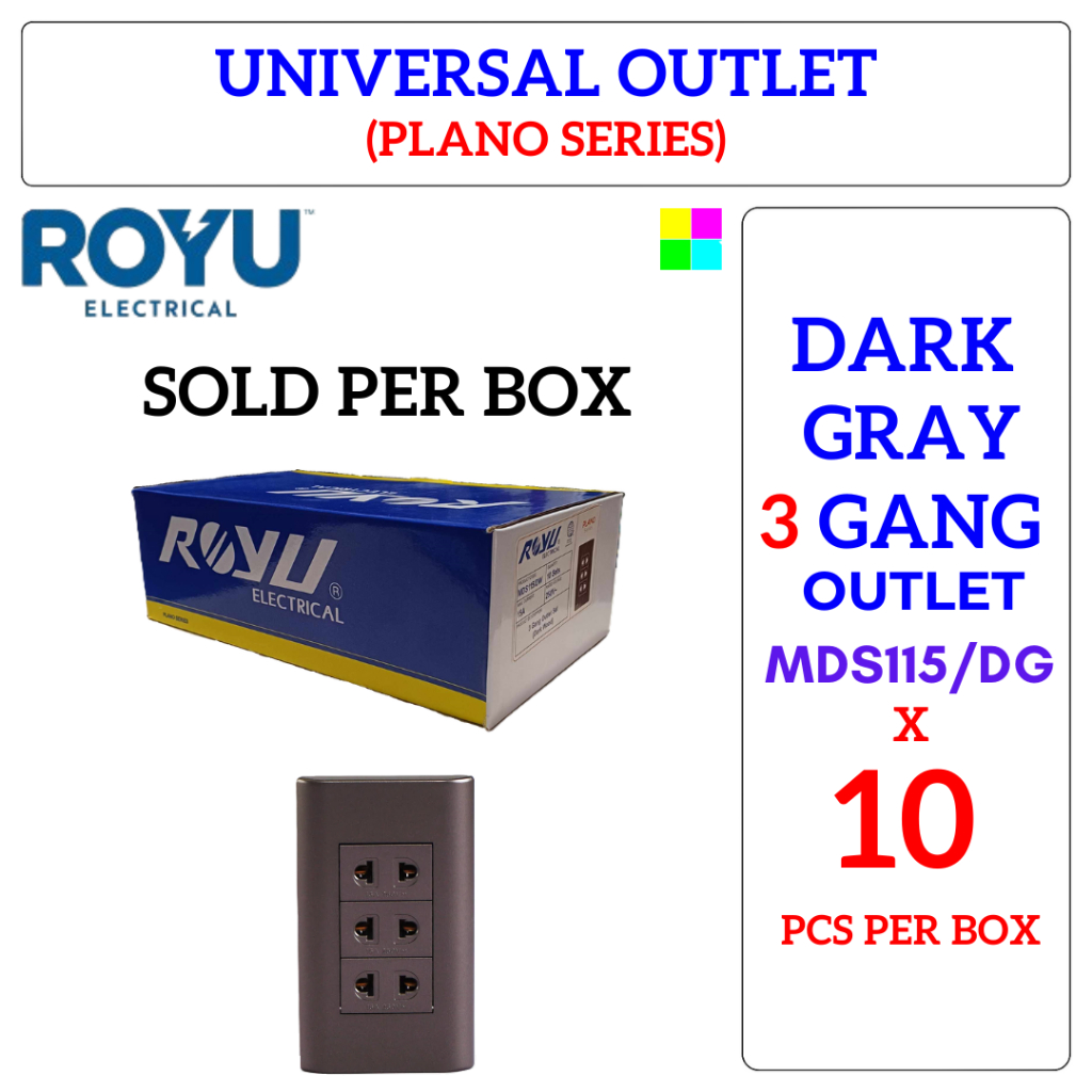 (10 pcs) Royu Plano Series (Dark Gray) Three (3) Gang Universal Outlet ...