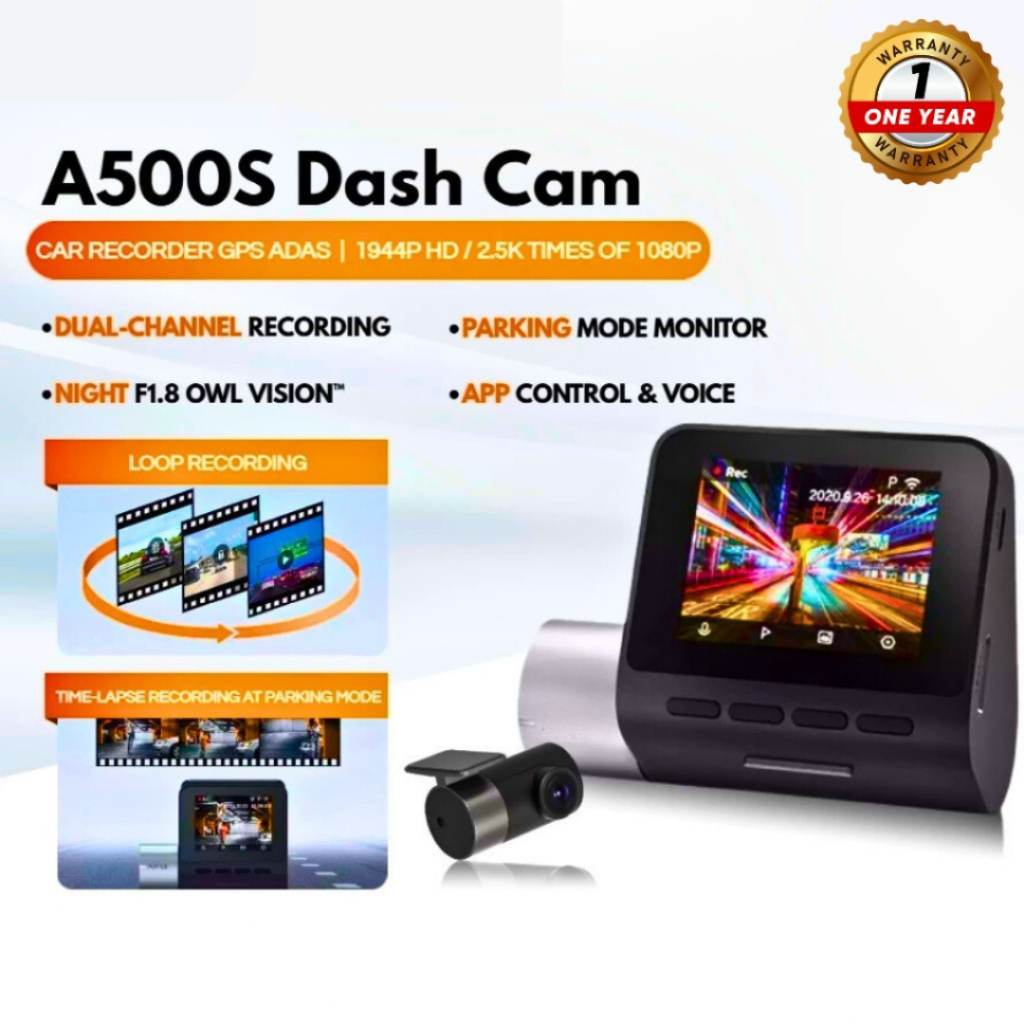 70mai A500s Dash Cam Pro Plus 1944P Car Recorder with Built-in GPS Route Tracker ADAS App ...