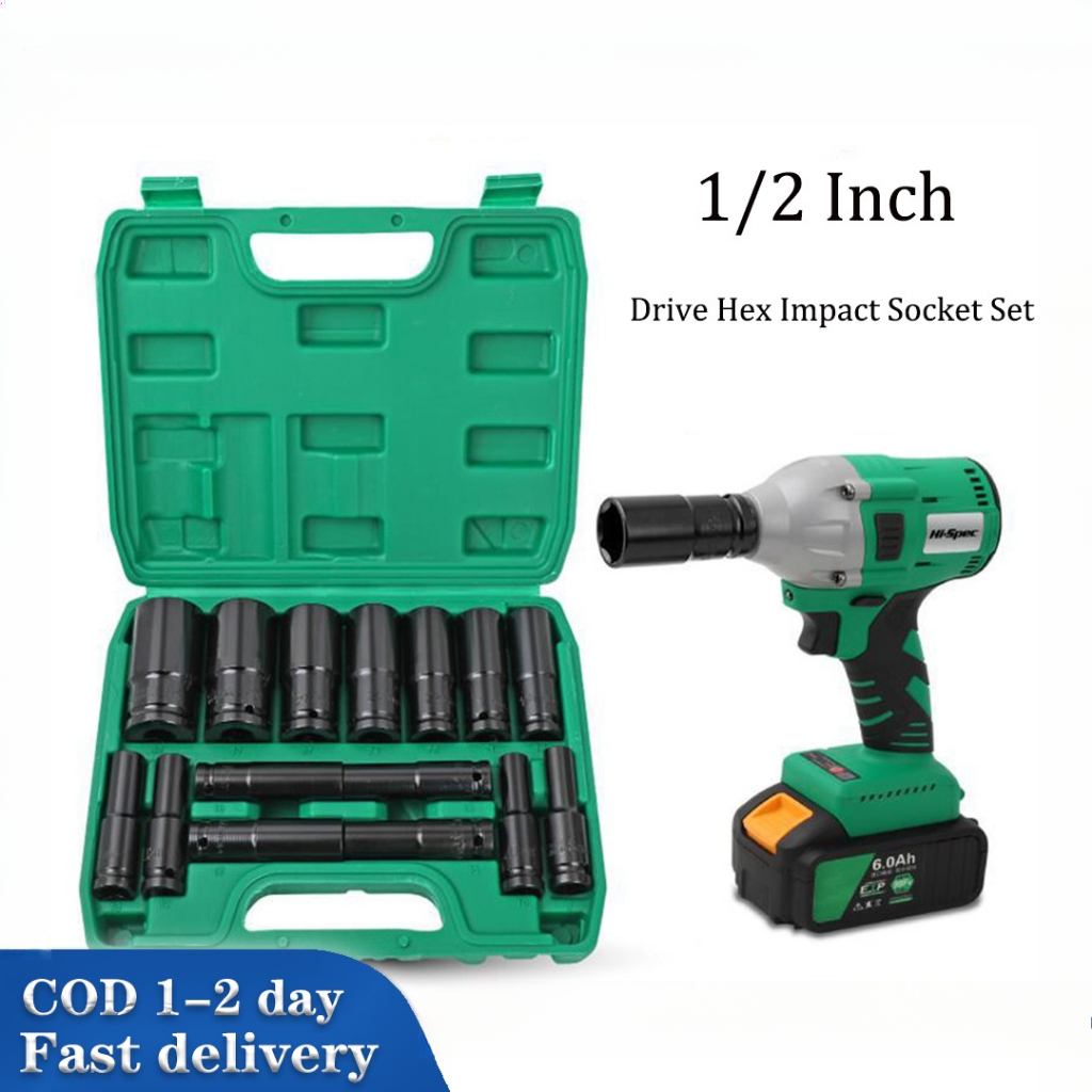 10/15PCS 1/2" Impact Wrench Socket Set Electric Power Tool Hex Socket ...