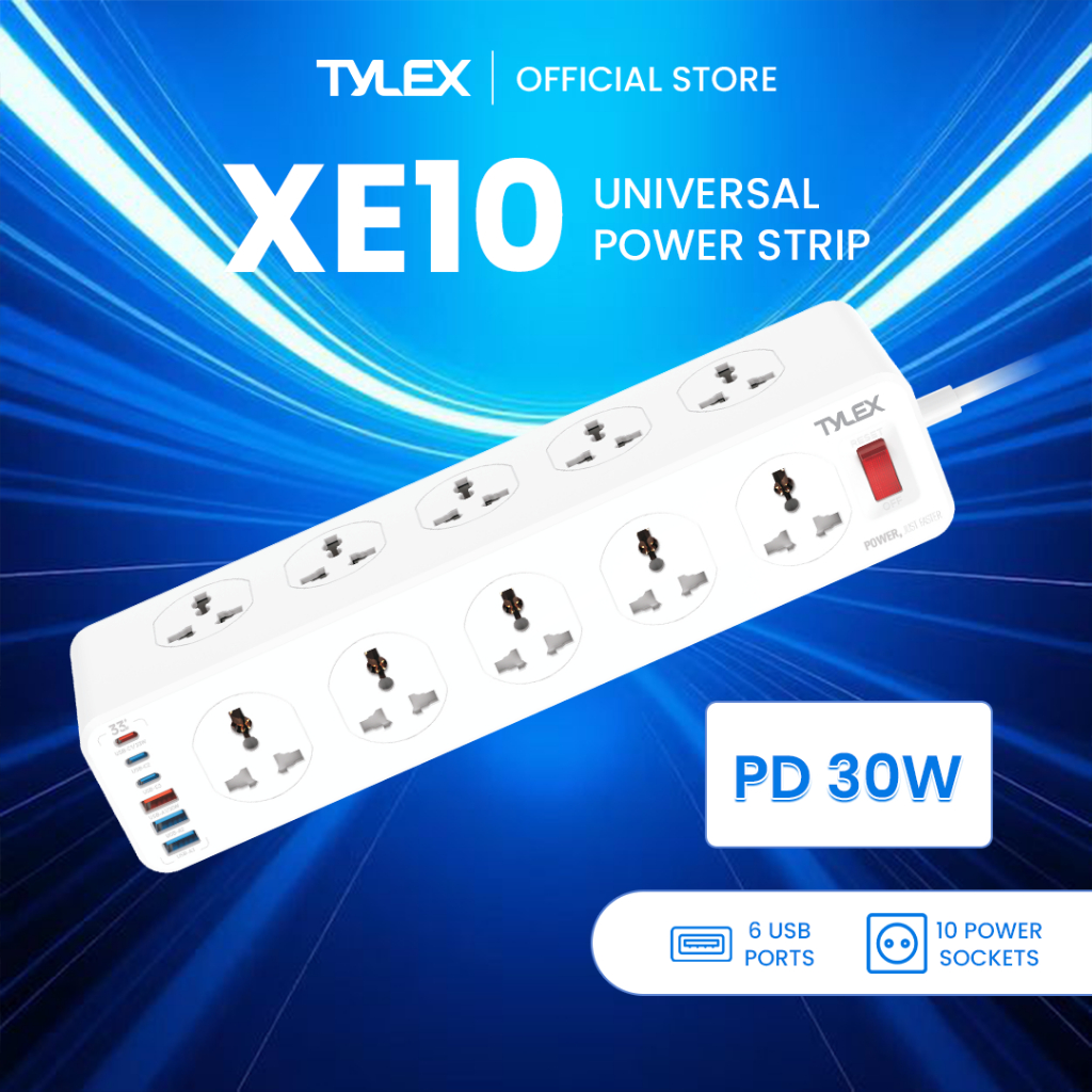 Tylex XE10 10x Power Strip Extension Power Socket With 5 USB Ports 1 ...