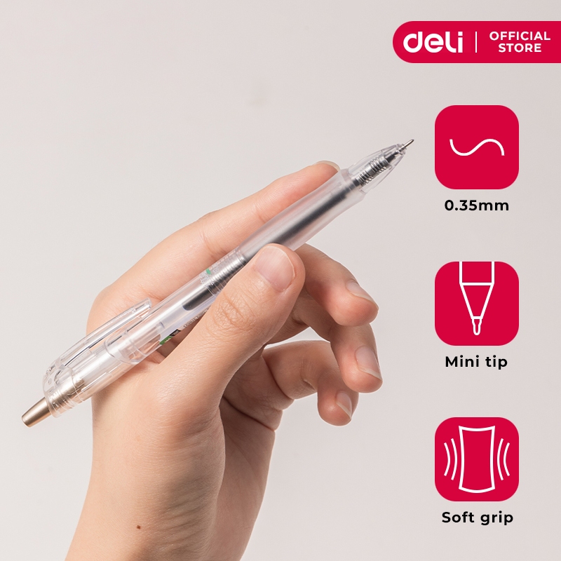 Deli Retractable Bullet Tip Gel Pen 0.35mm Smooth Writing Black SA130 ...