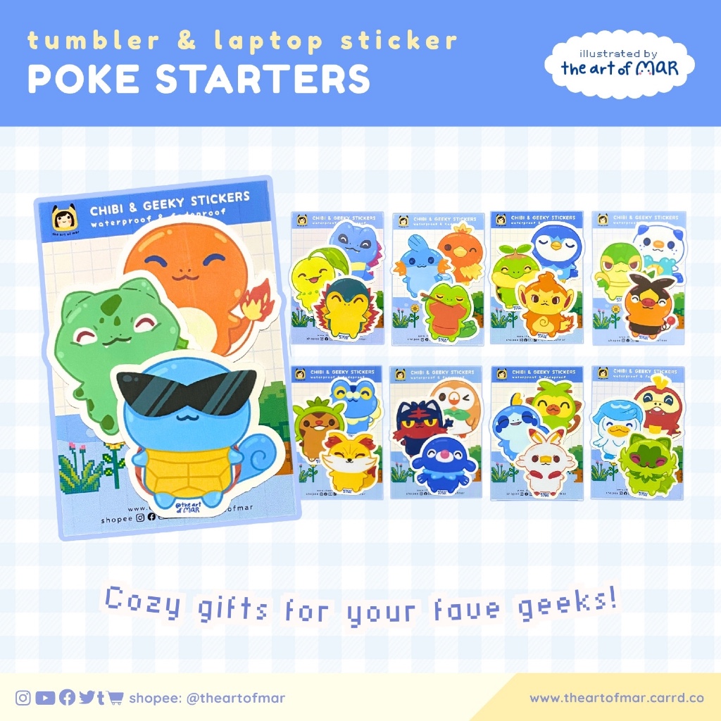 Pokemon Starters Gen 1 - Gen 9 Waterproof Sticker Pack by The Art of ...