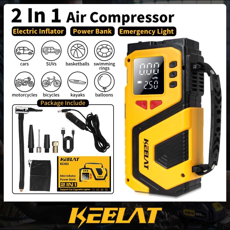 KEELAT KCI03 Air Pump 3 In 1 Cordless 150PSI Super Fast Tire Inflator ...