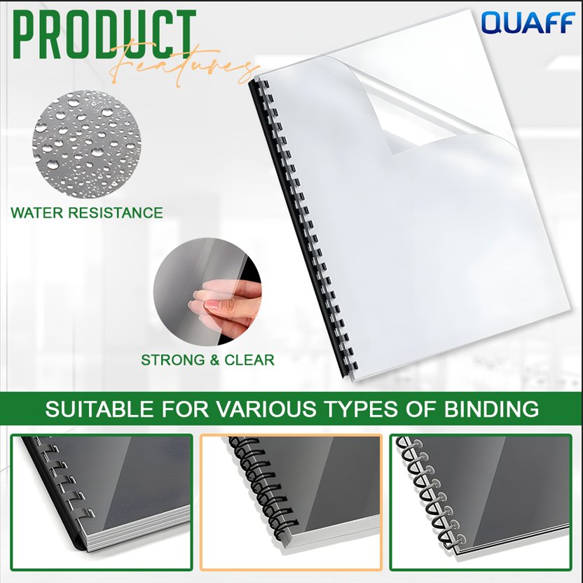 QUAFF Clear PVC Binding Cover Short / A4 / Long Size 200 Microns (100 sheets / pack) | Shopee ...