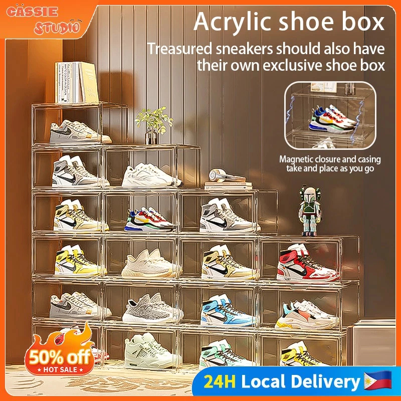 Acrylic Shoe Box with Magnetic Side Drop Stackable Magnetic Shoe Rack ...