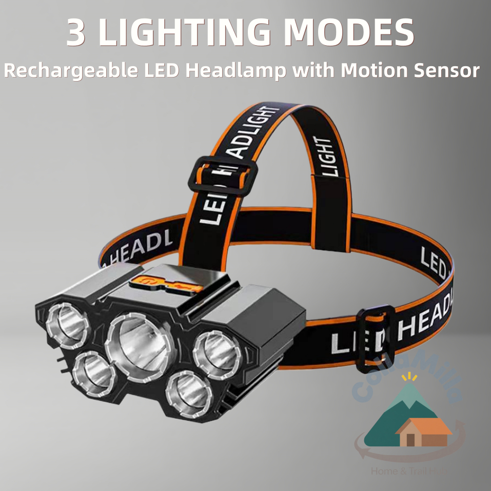 COD Headlamp 5 LED Ultra Bright Headlight USB Rechargeable Waterproof ...