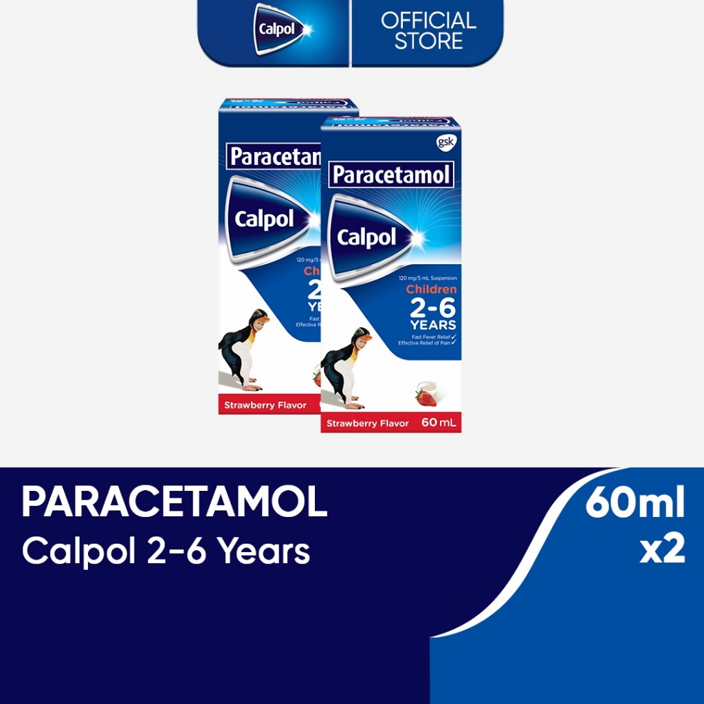 Calpol Strawberry Flavor (2-6 Years Old) Suspension 60ml Paracetamol ...