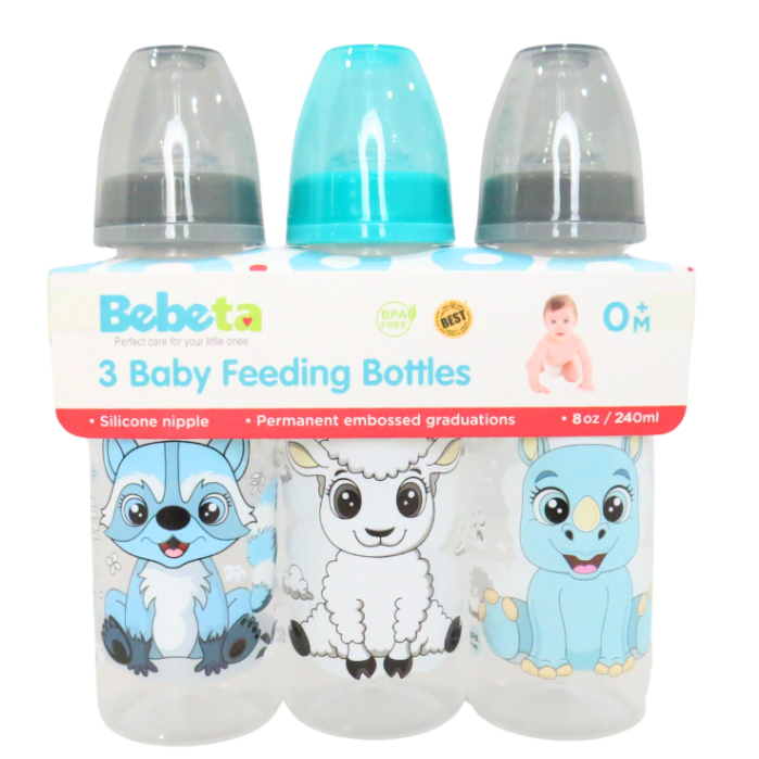 Bebeta Feeding Bottle 8 ounce Regular Neck with Scale Hood and Animal ...