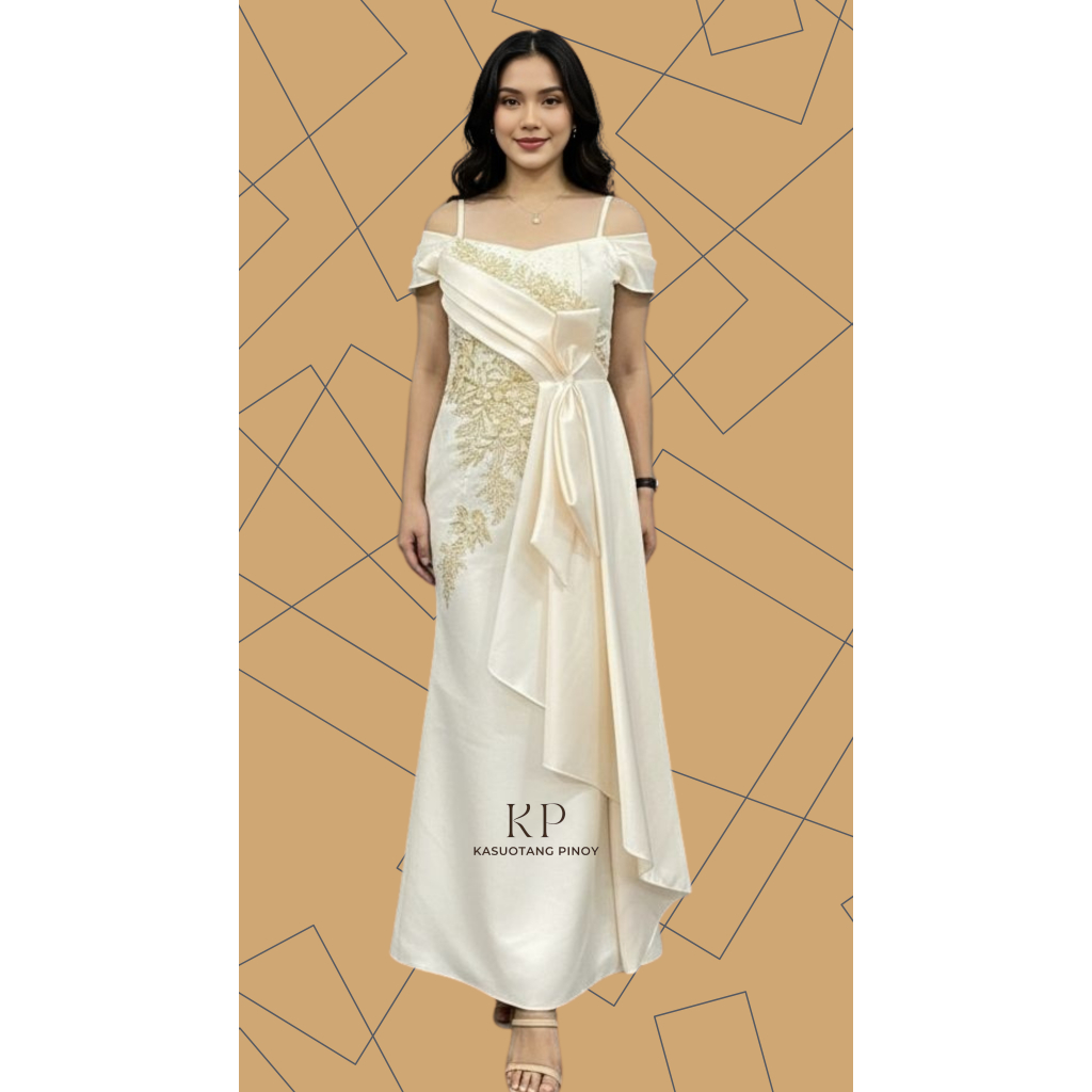 Kasuotang Pinoy-Off shoulder Filipiniana Cream Formal dress | Shopee ...