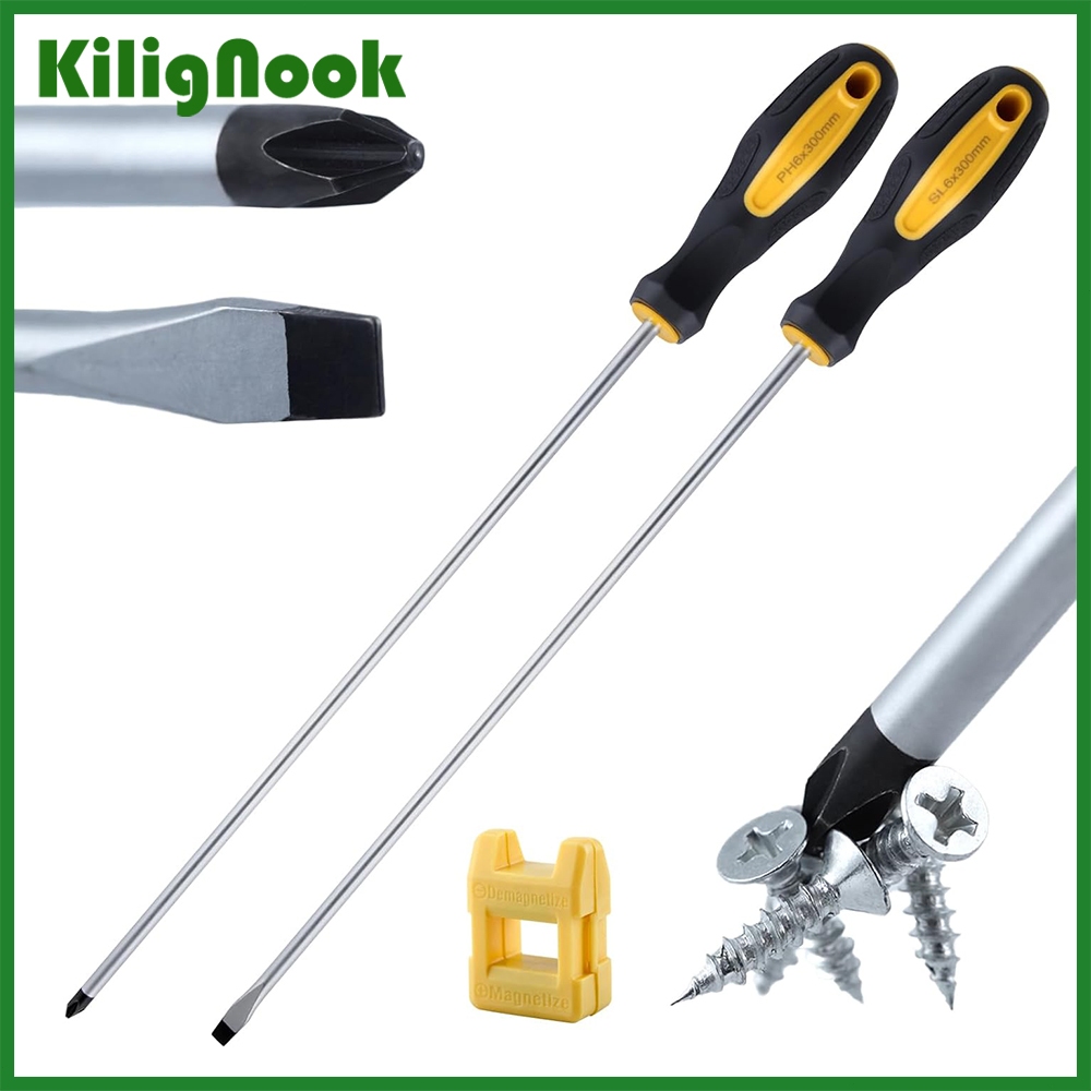 12 Inch Magnetic Driver Set - Swivel Head Phillips & Flathead Bit for ...