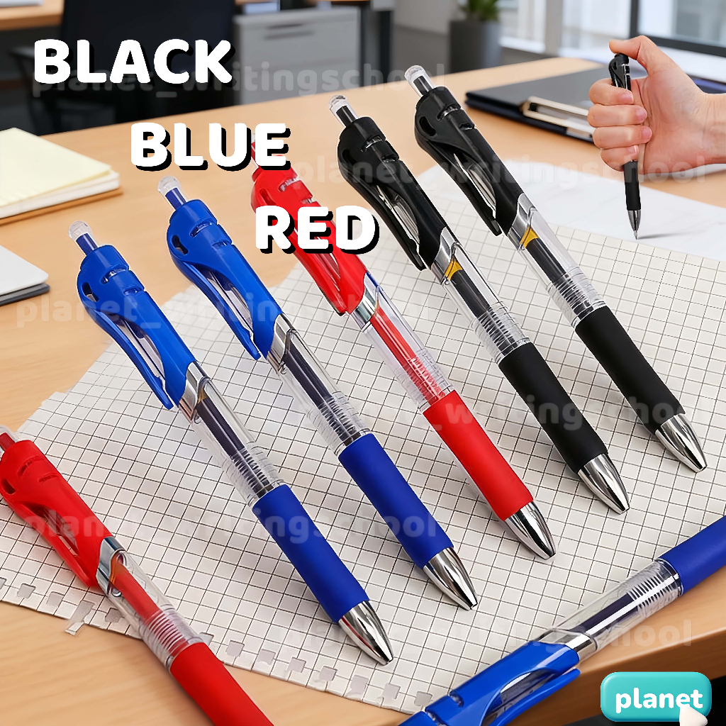 Retractable gel pen 0.5mm neutral pen black blue red 3 colors press ...