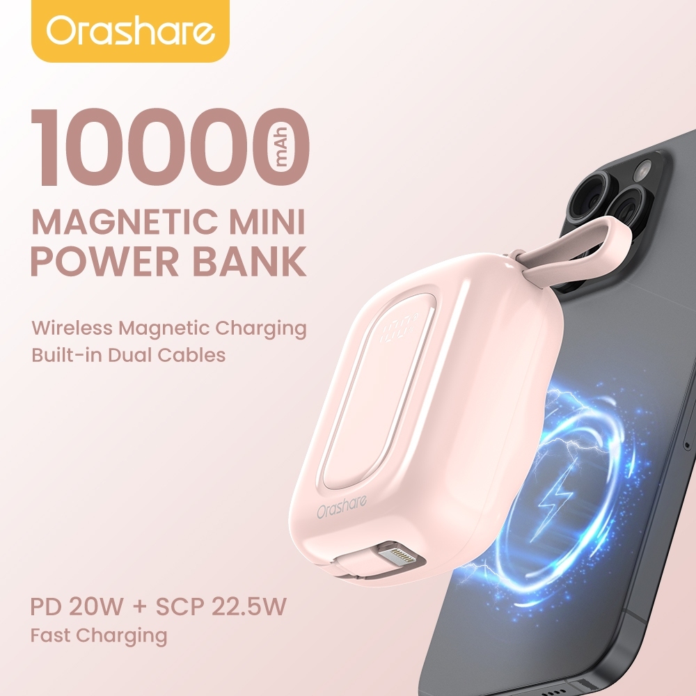 Orashare PCM12M 10000mAh Magnetic Power Bank Built-in Dual Cable PD20W ...