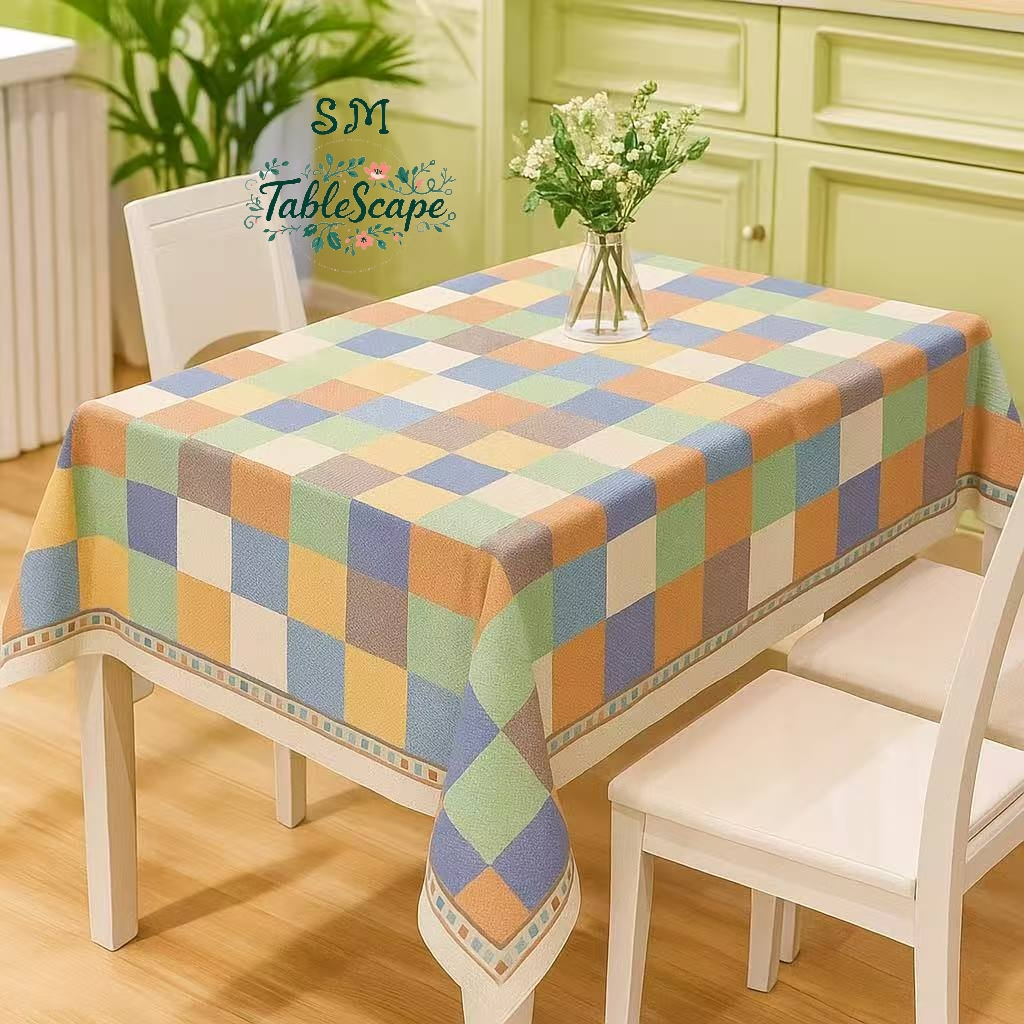 Tablecloth Colorful Geometric Patchwork Mantel Waterproof Polyester ...