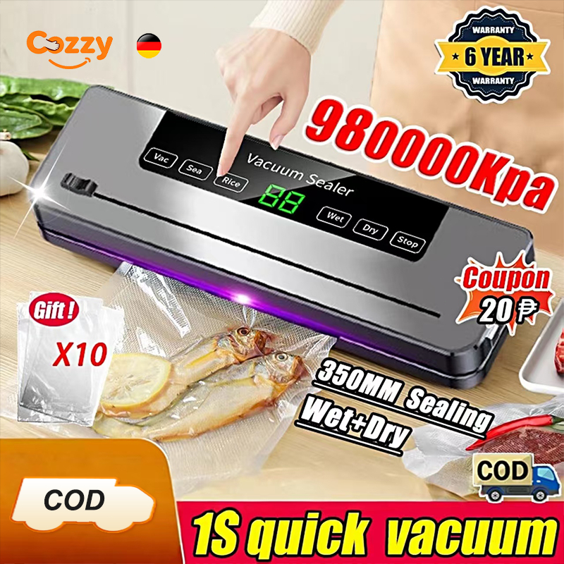 Cozzy Vacuum Sealer For Food 65kpa Vacuum Sealer Machine With Bags Storage Built-in Cutter ...
