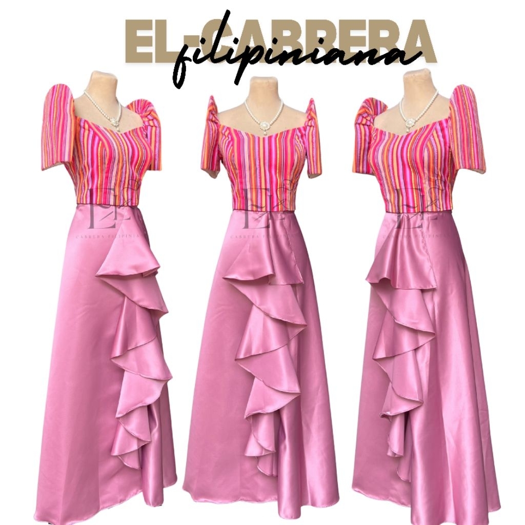 MODERN FILIPINIANA ETHNIC TOP WITH PINK OVERLAP SKIRT | Shopee Philippines