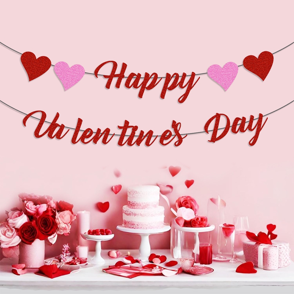 Valentine's Day Paper Decorative Banner Happy Valentine's Day Red Pink ...