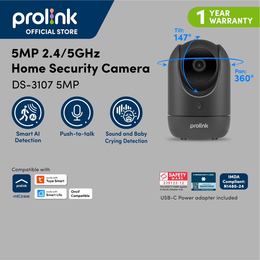 Prolink DS-3107v2 5MP Home Security Camera | Dual Band | QHD 3K 5MP ...