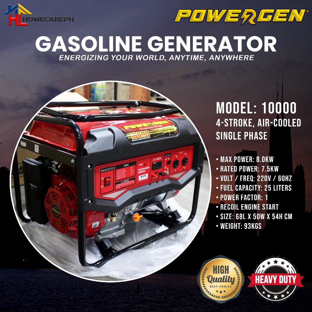 Powergen Portable Gasoline Generator 10000 (8.0kW) | Shopee Philippines