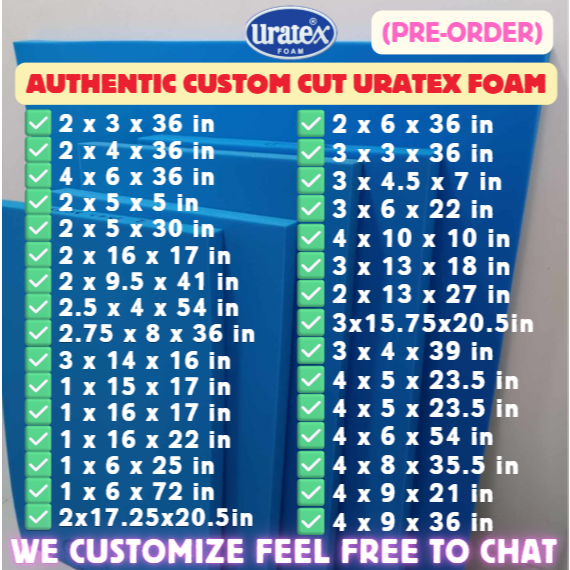 **Uratex CustomCut Foam 2x60 / 13x18 / 16x22 / 4x36 / 4x60 / 8x36 ...