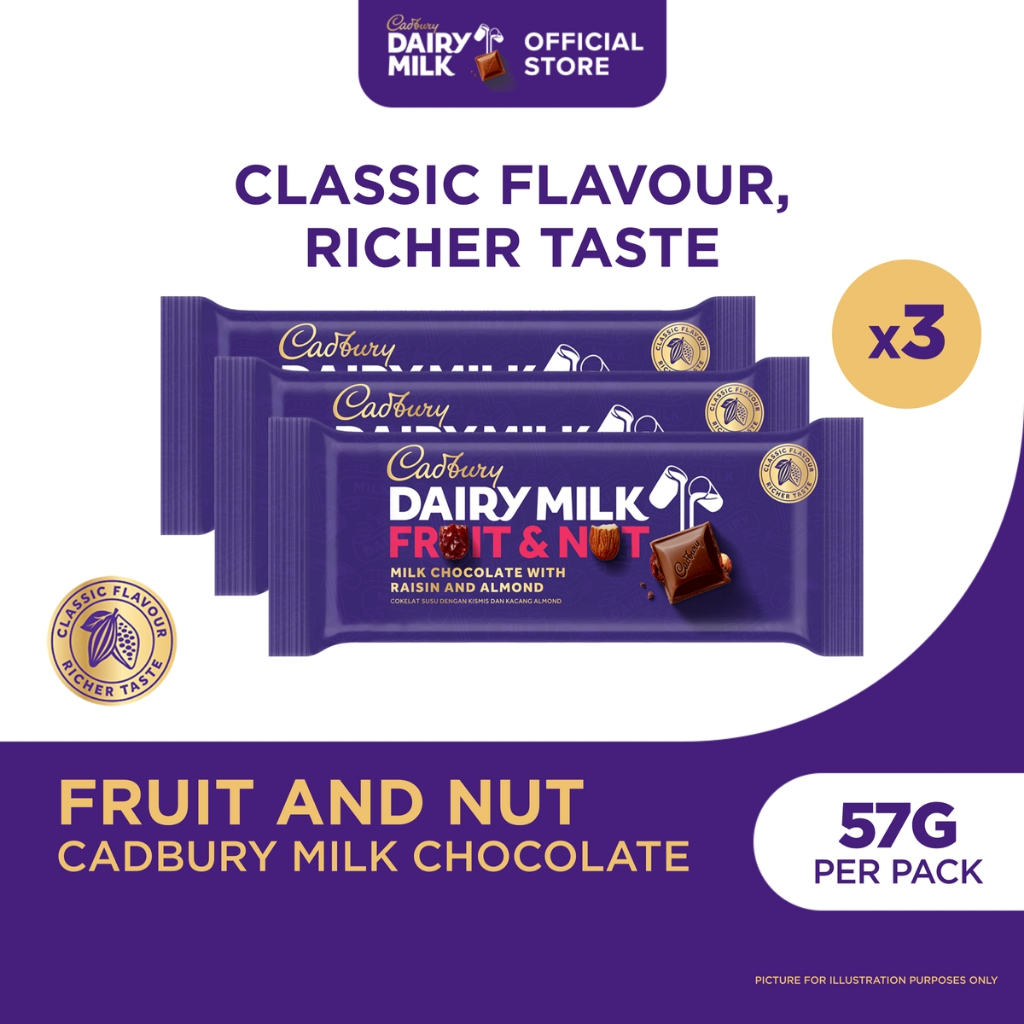 Cadbury Dairy Milk Fruit and Nut 57g (Bundle of 3), Milk Chocolate with ...