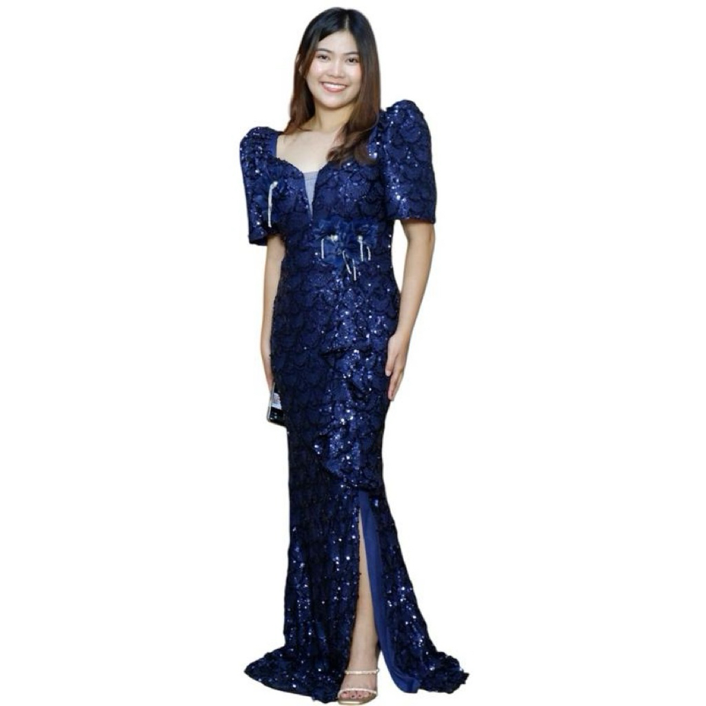 Navy Blue Sequinned Filipiniana Sexy Gown Formal Womenswear | Shopee ...