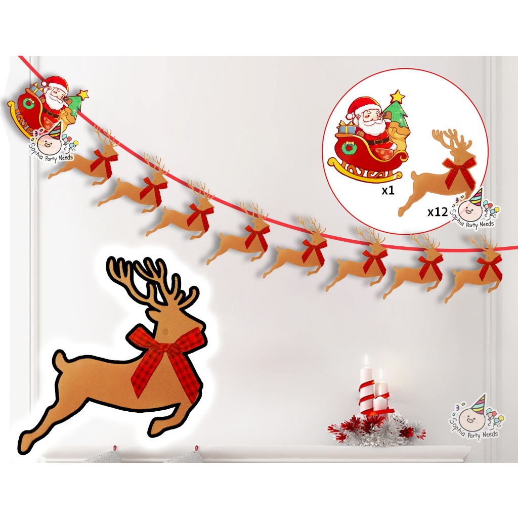 12pc Reindeer and Santa Claus Garland banner Xmas Christmas | Shopee ...