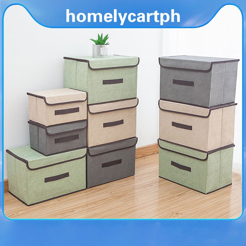 Plain Color Foldable Storage Box Organizer With Cover set Clothes ...