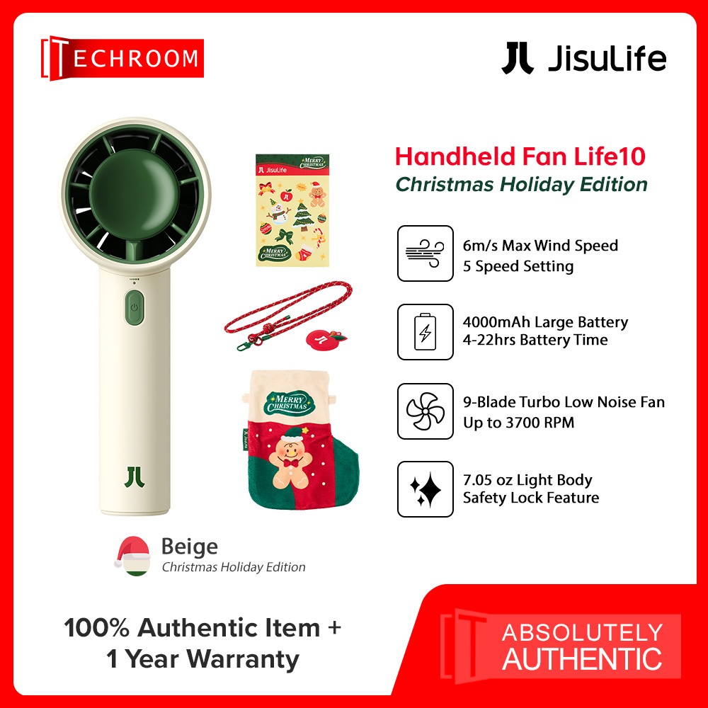 JISULIFE Life 10 Handheld Fan Christmas Edition | 4000mAh | 5-Speed ...
