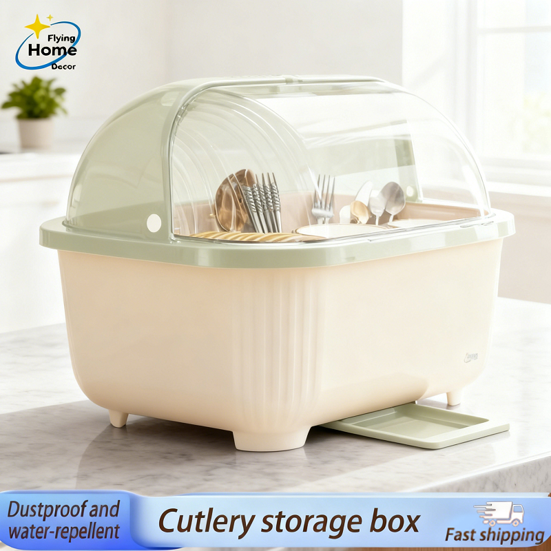 FLYING Dish Rack Kitchen Organizer With Cover Plastic Dust-proof Insect ...