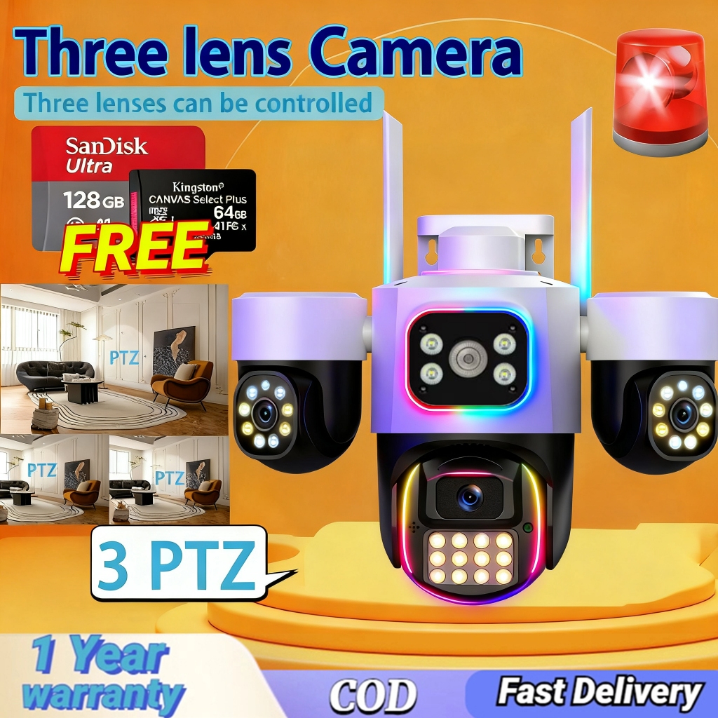 V380 3PTZ Three Lens CCTV Camera Outdoor 16K HD Three Screen View Auto ...