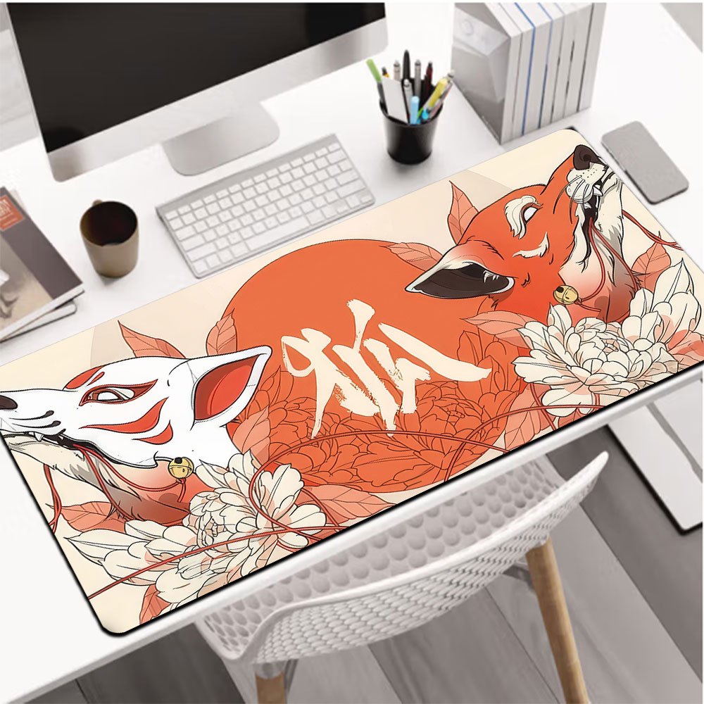 Fox Desk Mat Japanese Anime Extended Mouse Pad Smooth Table Keyboard ...