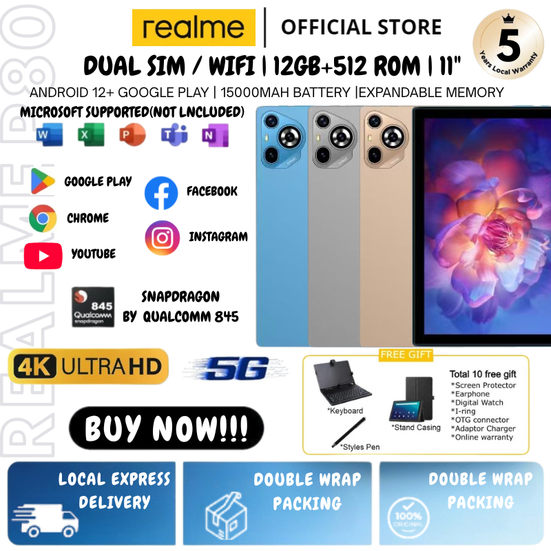 Realme P80 PRO Tablet 12GB RAM+512GB ROM 4K Full Screen LTE 5G Dual SIM ...
