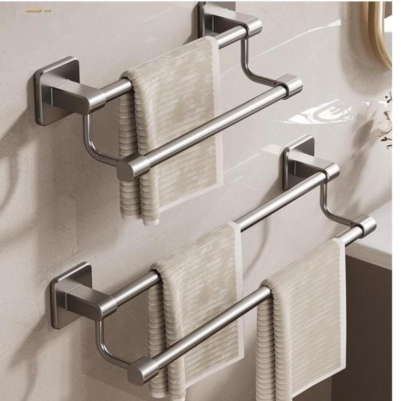 Punch-Free Towel Holder Bar Bathroom Storage Rack Organizer Wall ...