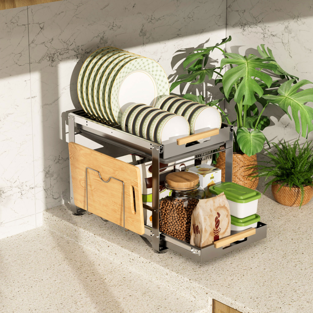 Sliding Kitchen Cabinet Sink Storage Rack Pullout Dish/Plate Condiment ...
