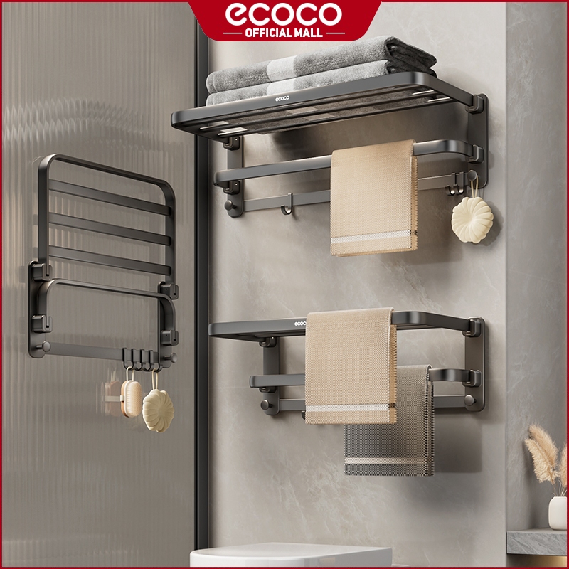 Ecoco Aluminum Foldable Towel Rack Double-rod Bathroom Shelf Organizer ...