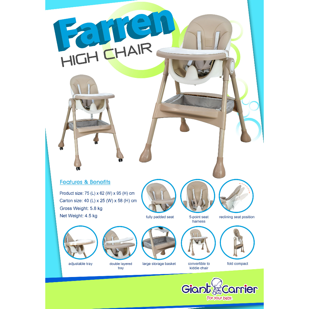 Giant Carrier – Farren High Chair – Reclining seat, 5-point harness ...