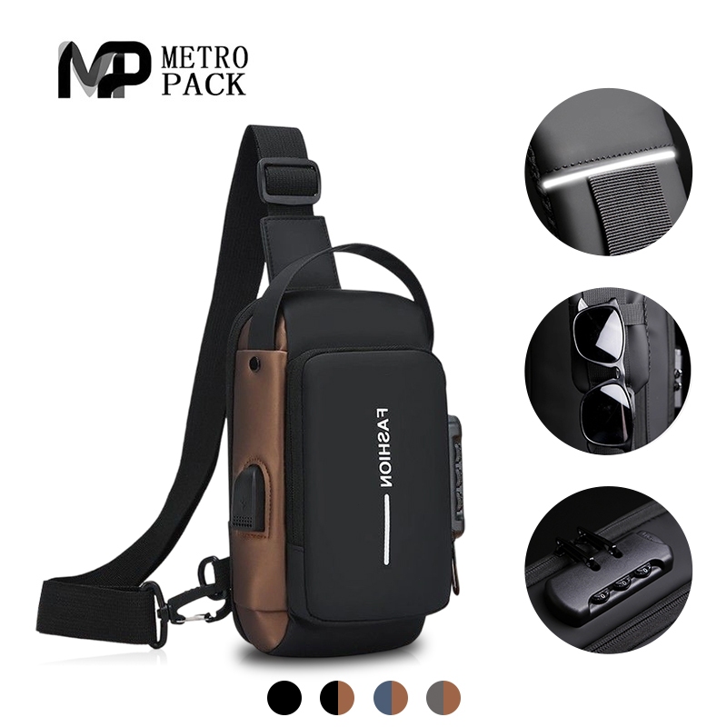 METROPACK Men’s Waterproof Motorcycle Chest Bag USB Sling Bag Anti ...