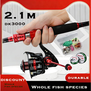 Full Set Spinning Reel Fishing Rod Carbon 2.1M Telescopic Fishing Rod 5 ...