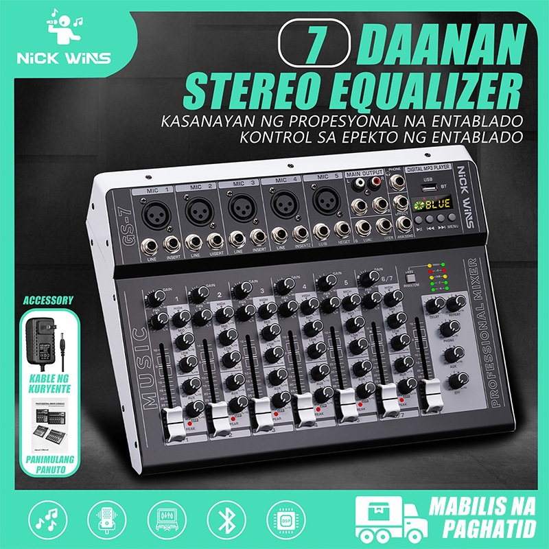 Audio mixer Professional 7 channel Mixer with Bluetooth built-in EQ ...