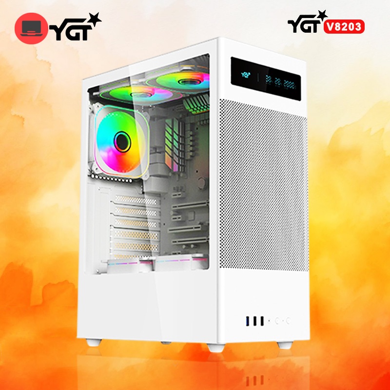 YGT PC Case With Tempered Glass Multi-functional Display Micro ATX ...