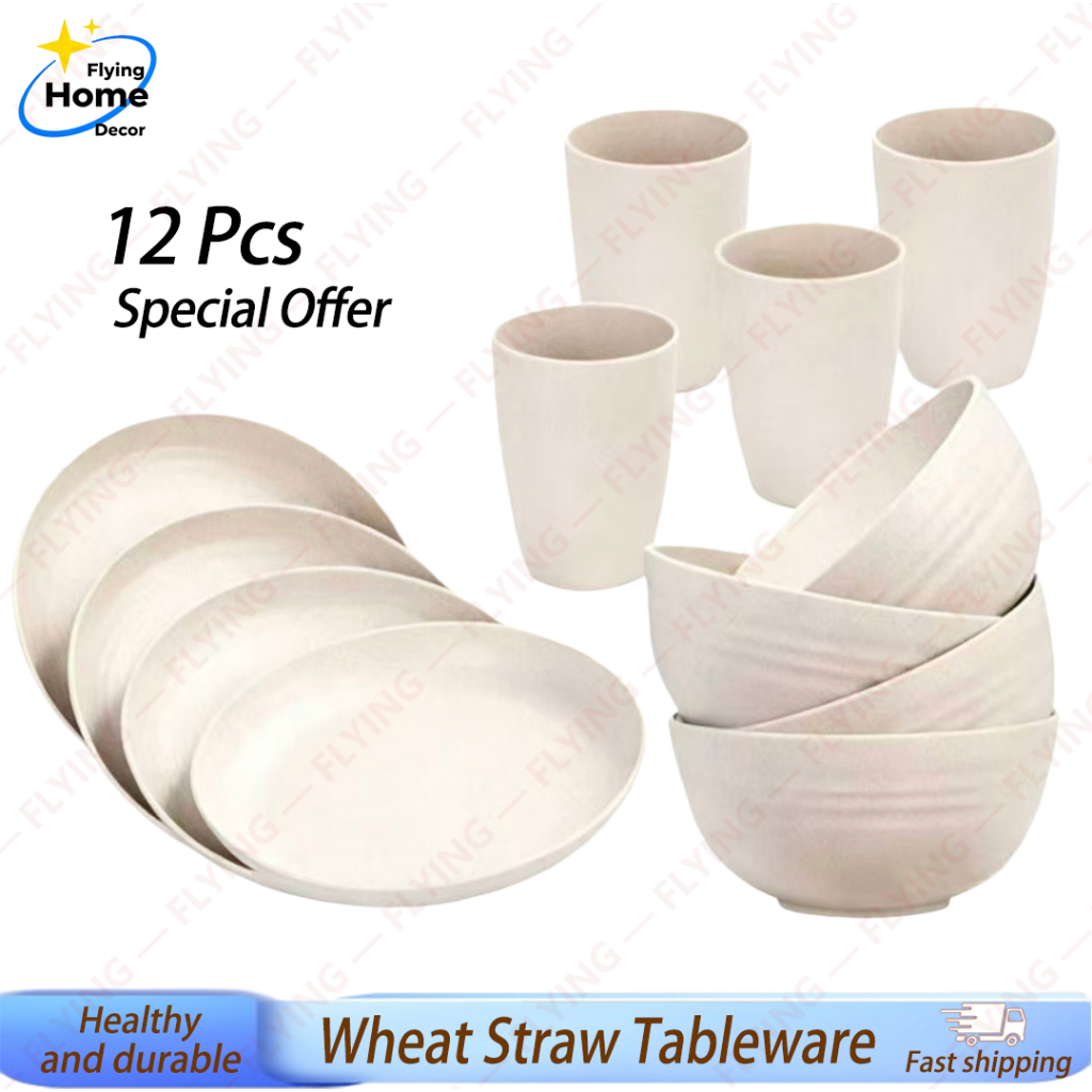 Flying Unbreakable Dinnerware Sets Eco-Friendly Wheat Straw Plate, Bowl ...