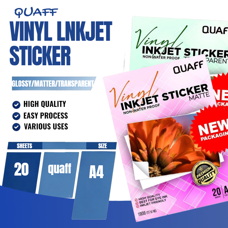 QUAFF A4 Vinyl Inkjet Sticker Transparent paper (Glossy/Matte ...