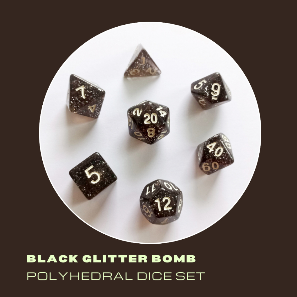 7pcs. (Red & Black Glitter Bomb) Polyhedral Dice Set (Sold Per Set ...