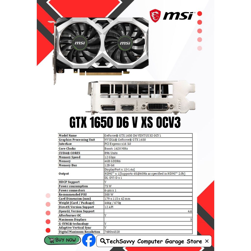 GTX 1650 D6 V XS OCV3 MSI PRE-OWNED | Shopee Philippines