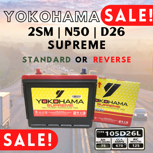 2SM Yokohama Supreme Maintenance Free Car Battery Ordinary D26 / N50 ...