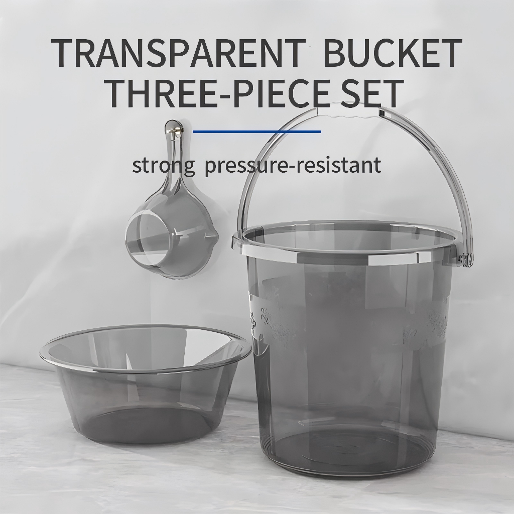 Transparent Plastic Bucket with Lid Water Dipper Wash Basin Heavy Duty ...